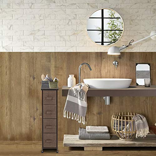 Narrow Dresser,Vertical Storage Unit with 4 Fabric Drawers, Metal Frame, Slim Storage Tower, 7.9β Width, for Living Room, Kitchen, Small Space, Gap (Brown)