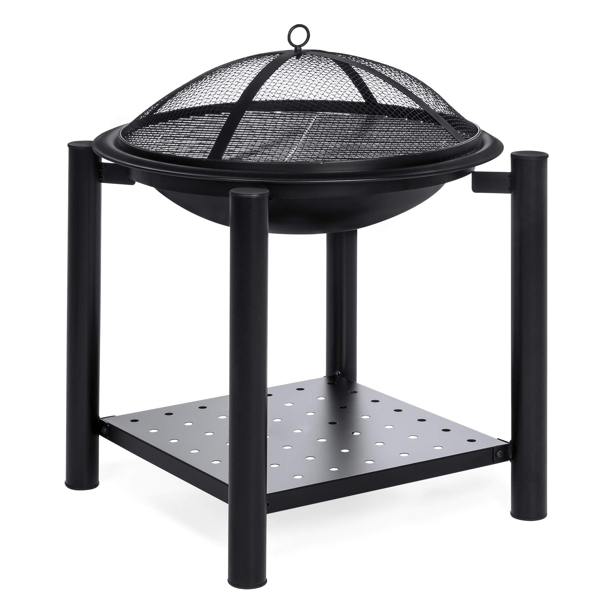 Best Choice Products 21.5-inch Outdoor Fire Pit Bowl Table and Storage for Patio, Backyard w/Shelf, Fire Spark Guard, Log Grate, Poker, Water-Resistant Cover, Black