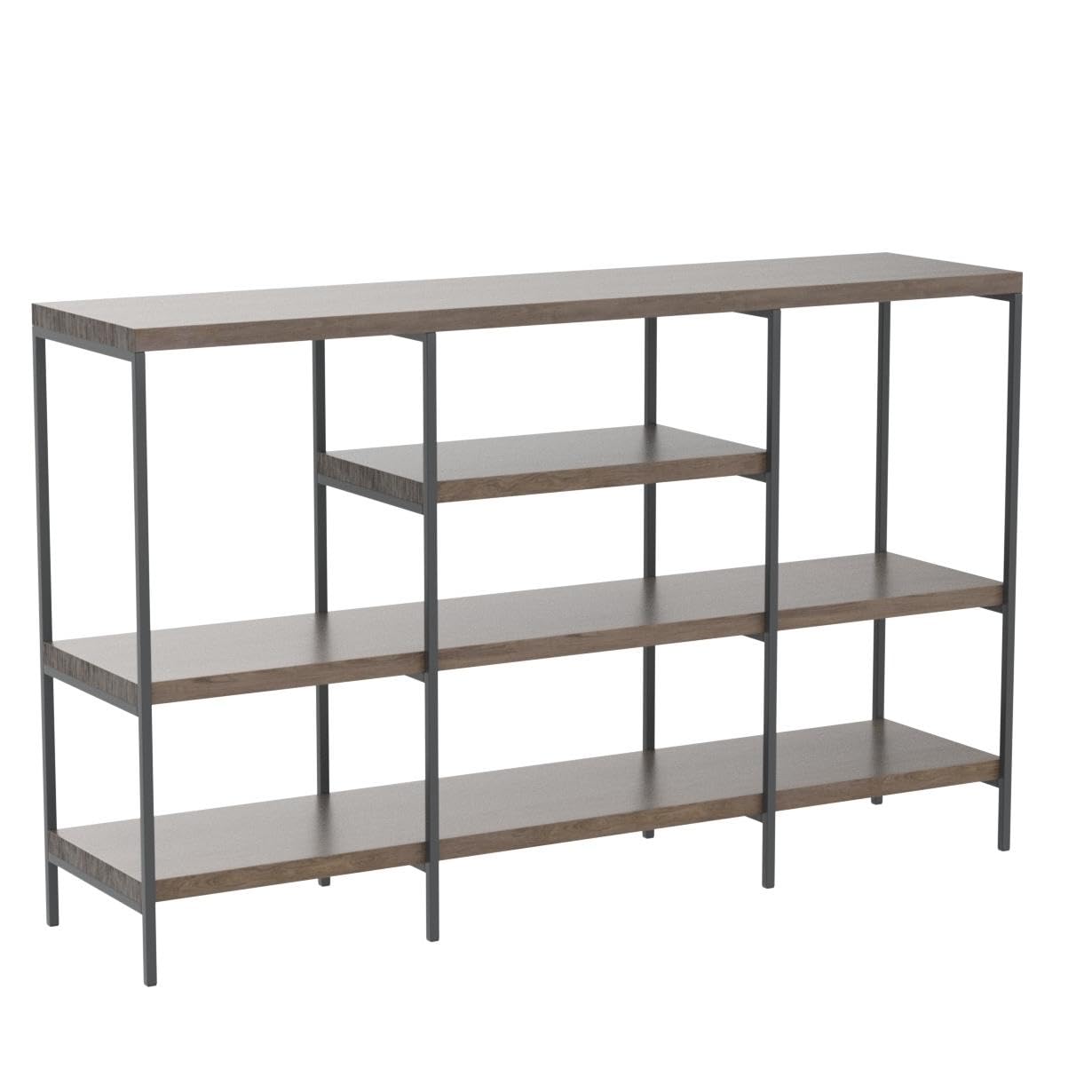 Best Choice Products Large Console Table, 4-Tier 55in Rustic, Industrial Sofa Table Storage for Living Room, Entryway, Foyer, Hallway w/EVA Non-Scratch Feet, Steel Frame - Dark Walnut