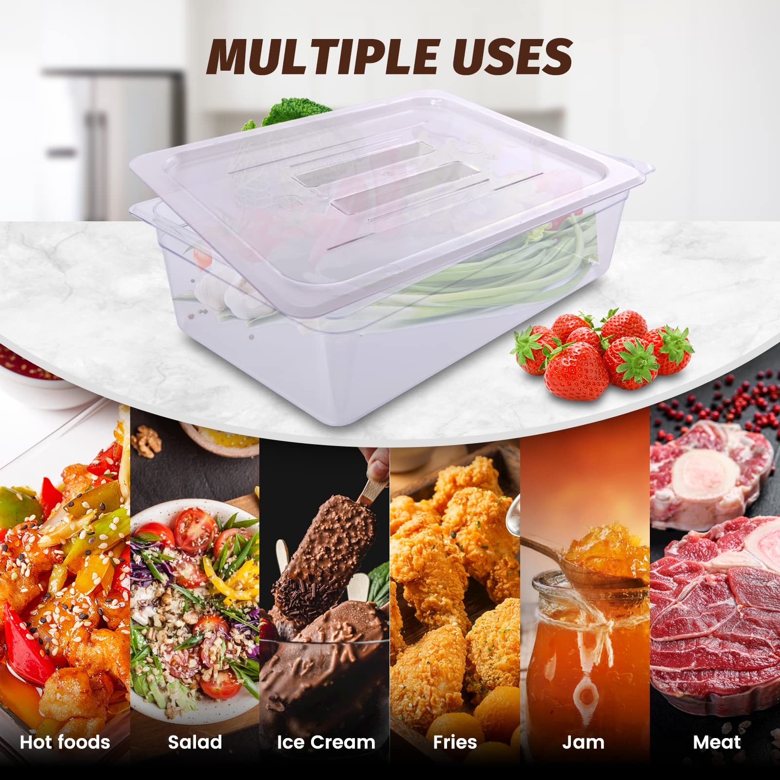 EASYROSE 6-Pcs Food Pan Lid 1/6 Size Clear Polycarbonate Hotel Pan Cover with handle