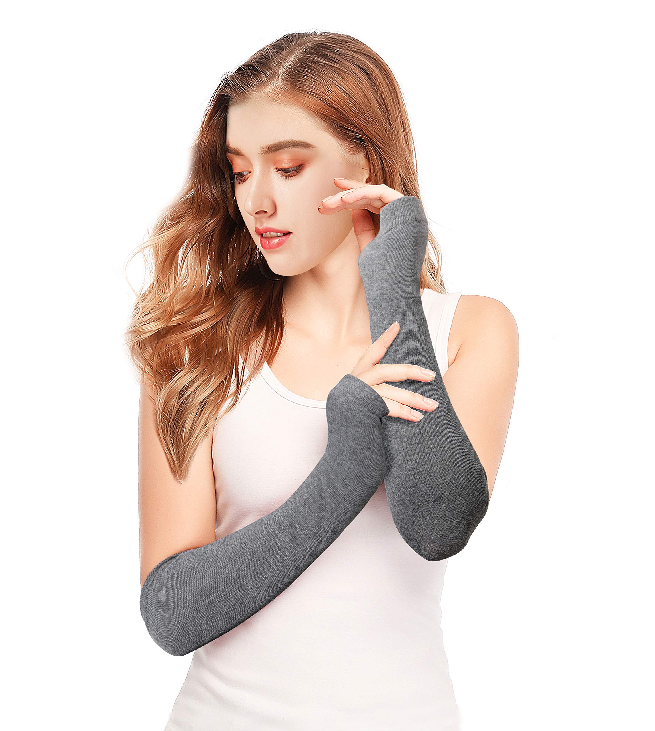 Bellady 3 Pairs Striped Arm Warmers Fingerless Gloves for Women,Pink
