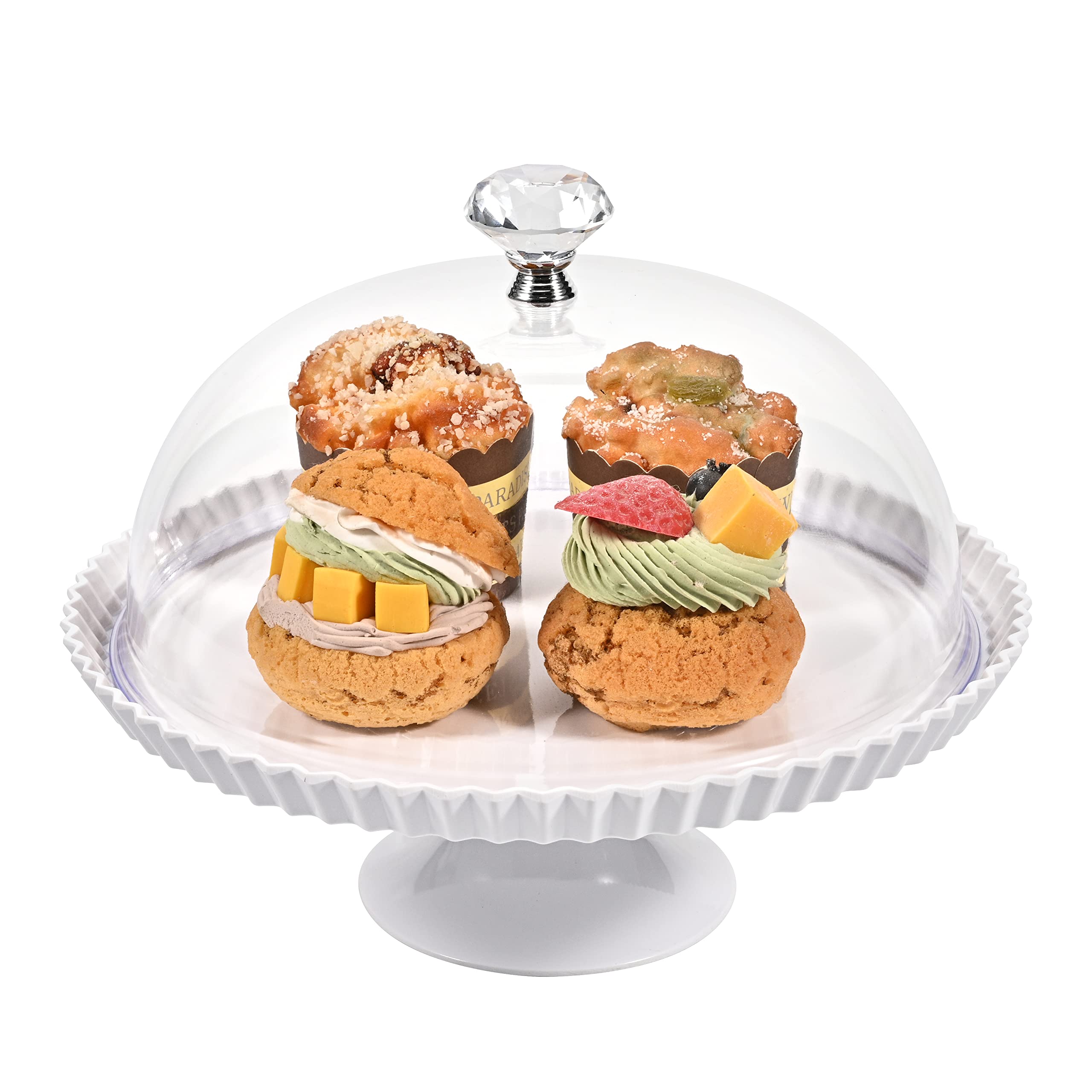 Blue Boat 11-inch Cake Stand with Lid Wedding Cake Display,Easy to Clean, Slightly Raised Edge