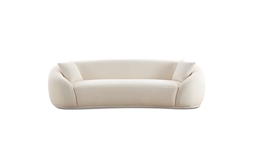 MEETAKING 103.5'' Special-Shaped Curved Hug Sofa,Curved and Plump Shape,2 Throw Pillows,4-Seater Sofa,Fabric Sofa for Living Room, Office, Apartment. (White)
