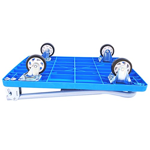 BJL-Hang Truck Trolley/Folding Trolley PVC Four-Wheeled Pull Truck Hand Truck Blue Flatbed Plastic Van Tool Cart Load 150KG OYO (Color : Blue)