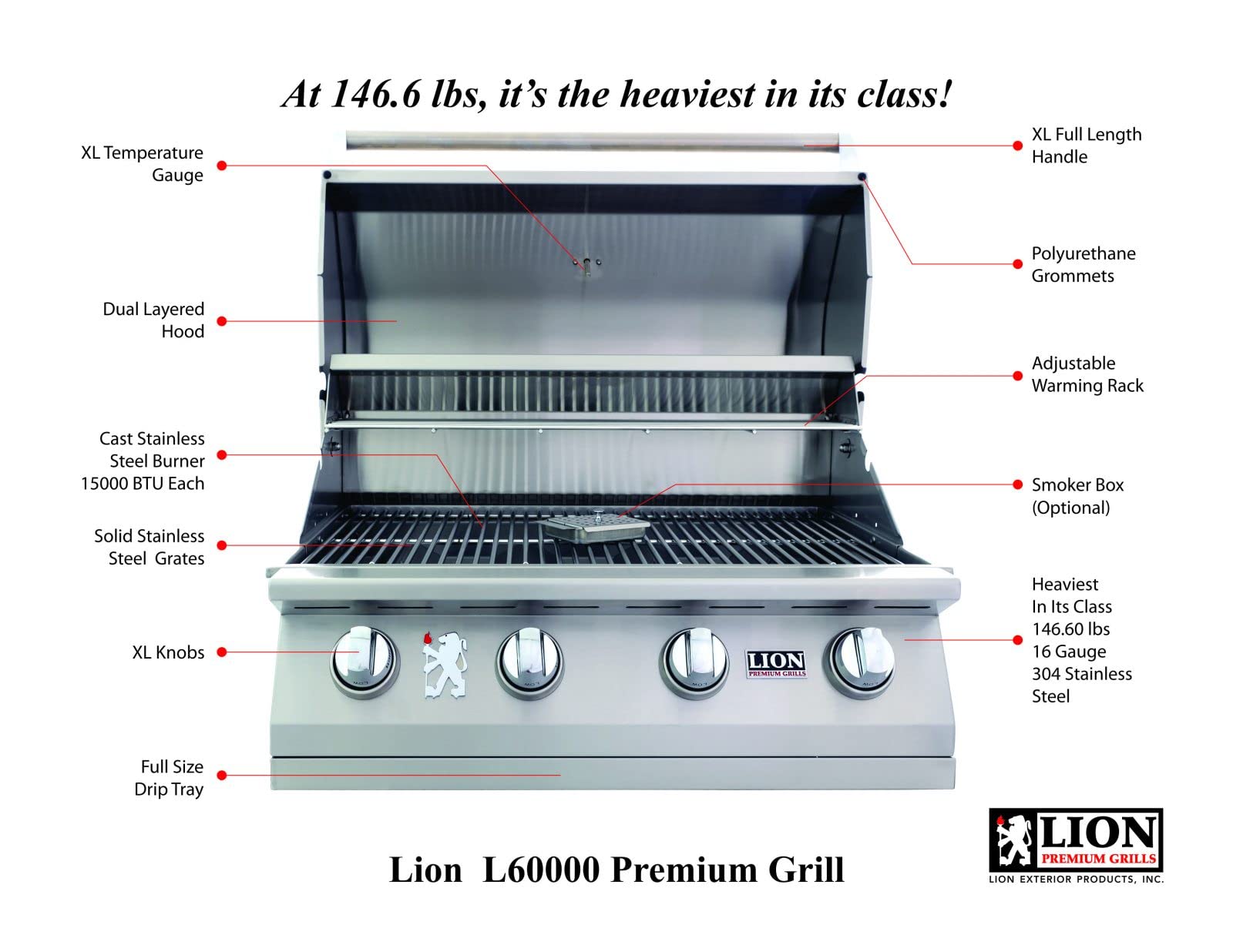 Best of Backyard L-60000 Built in BBQ LP 32", Double Door w/Towel Rack and Refrigerator 4.5 cubic Stainless Steel Front Door