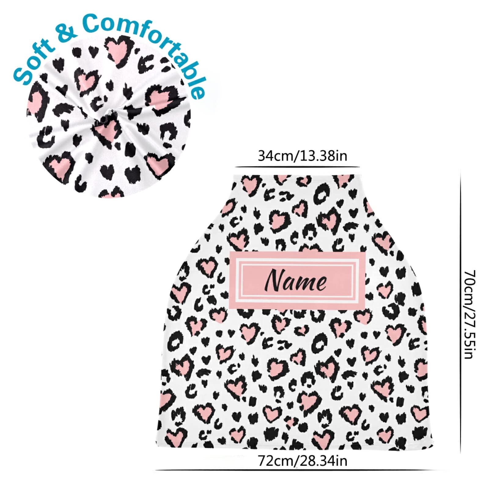 Custom Leopard Pink Heart Baby Car Seat Cover Personalized Your Name Nursing Covers Breastfeeding Scarf Infant Carseat Canopy for Mom Baby Gift