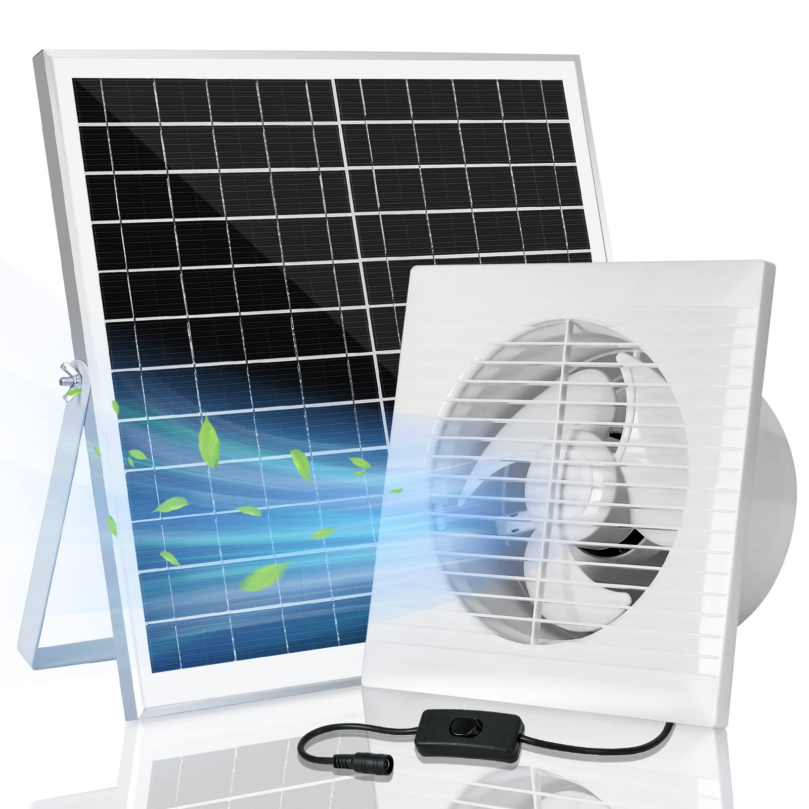 blessny Solar Powered Exhaust fan, 20W Solar Panel + 8" High Speed Ventilation Vent Fan for Outside Greenhouse, Chicken Coop, Shed, Pet House, Attic