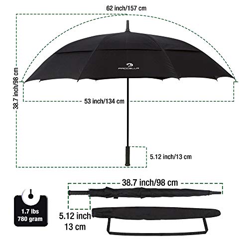 Procella 62 Inch Golf Umbrella Extra Large Automatic Open Windproof Waterproof Double Canopy Selected by World Top Golfers Oversize Vented Stick Umbrellas for Rain Best Golf Gifts for Men and Women