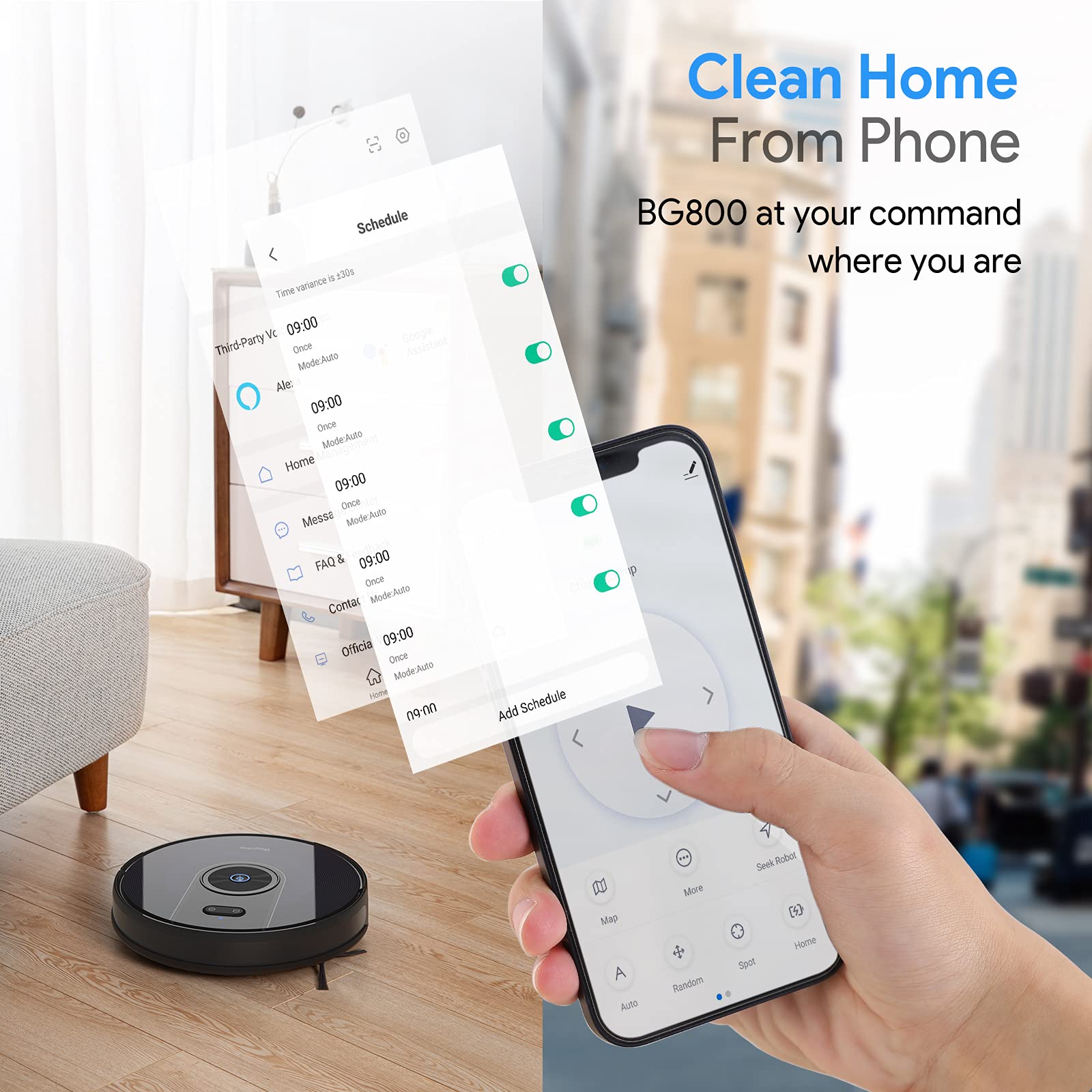 Bagotte BG800 Robot Vacuum Cleaner, Wi-Fi Connection Mapping, 2200Pa Suction, Alexa & App Control, Boundary Strips Included, Quiet, Self-Charging, Ideal for Pet Hair, Carpets, Hard Floor