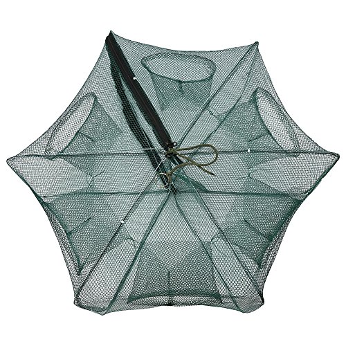 Automatic Fishing Trap Net Nylon Foldable Fishing Bait Trap Fishing Gear for Crab Minnow Shrimp(6 Hole)