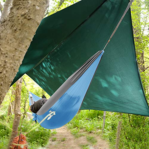 Bessport Inflatable Camping Hammock with 2 Tree Straps, Double & Single Portable Hammock, 210T Nylon Hanging Hammocks for Backpacking, Travel, Beach, Backyard, Patio, Hiking (Grey