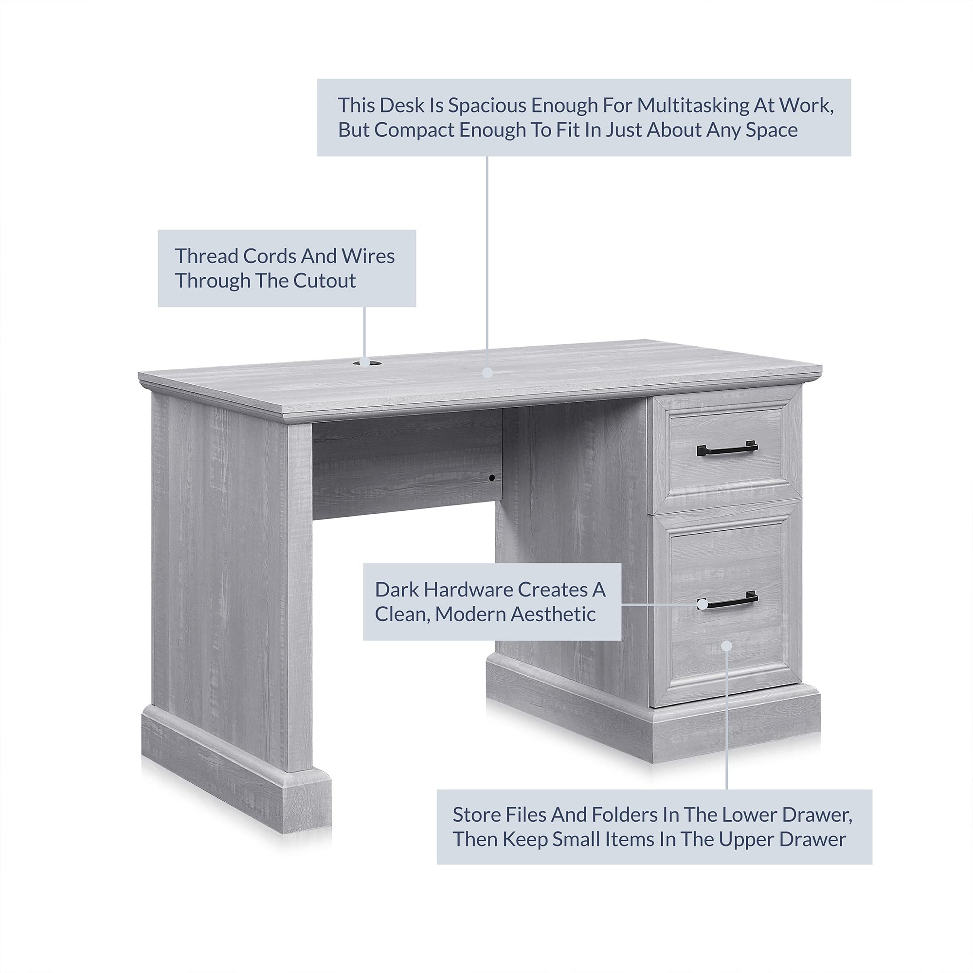 BELLEZE 62 Inch Executive Home Office Computer Desk Table with Two Storage Drawers, Two File Drawers, Slideout Keyboard, and Mouse Shelf - Rhudi (Stone Gray)