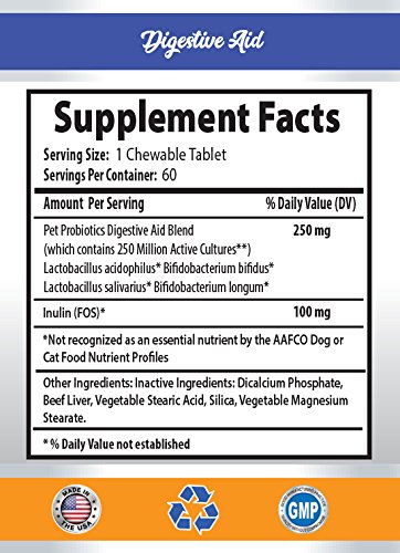 Digestive aid for puppys - Pet Digestive Aid - Probiotics - for Dogs and Cats - Chewable - lactobacillus acidophilus Dogs - 1 Bottle (60 Chews)