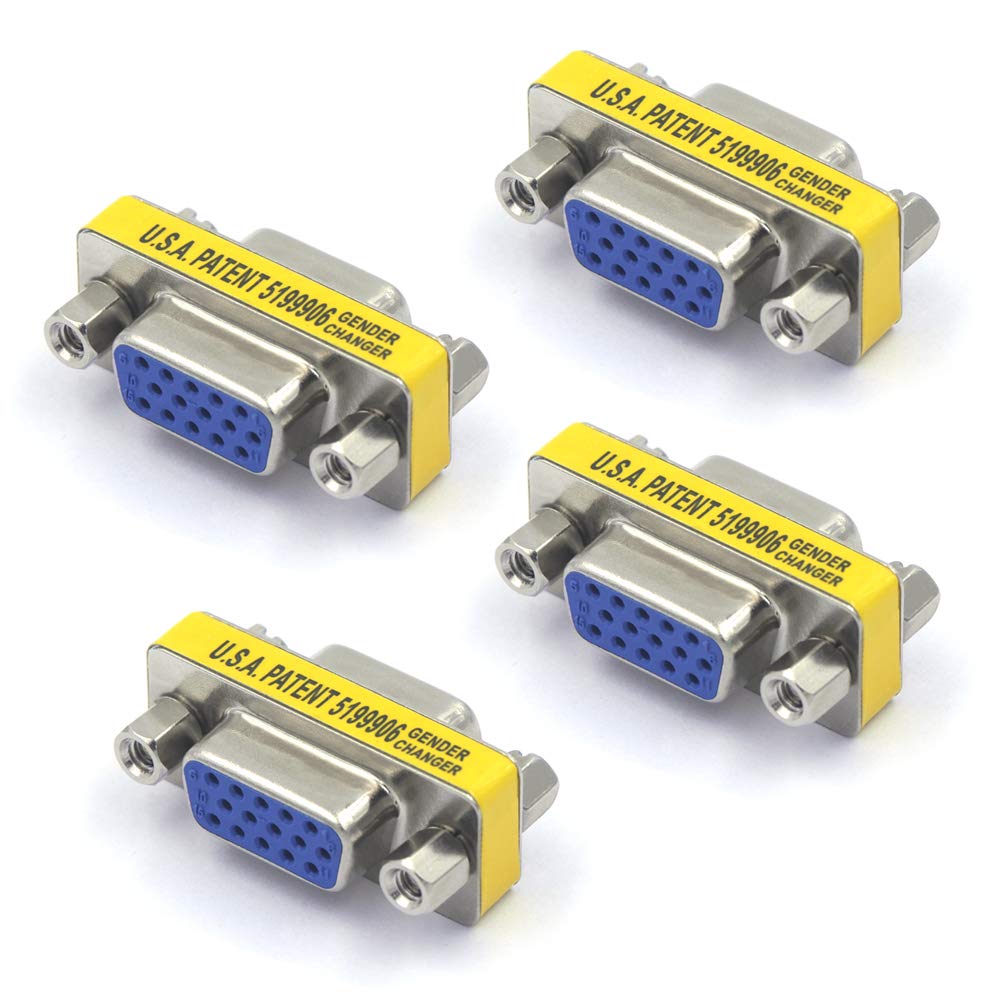 VCE VGA Adapter Female to Female SVGA Coupler HD15 Mini Gender Changer VGA Cable Extender, 4-Pack
