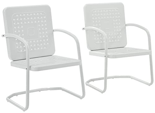Crosley Furniture Bates 2-Piece Outdoor Chair Set, Retro Metal Patio Chairs for Dining, Porch, Deck, Balcony, White Gloss