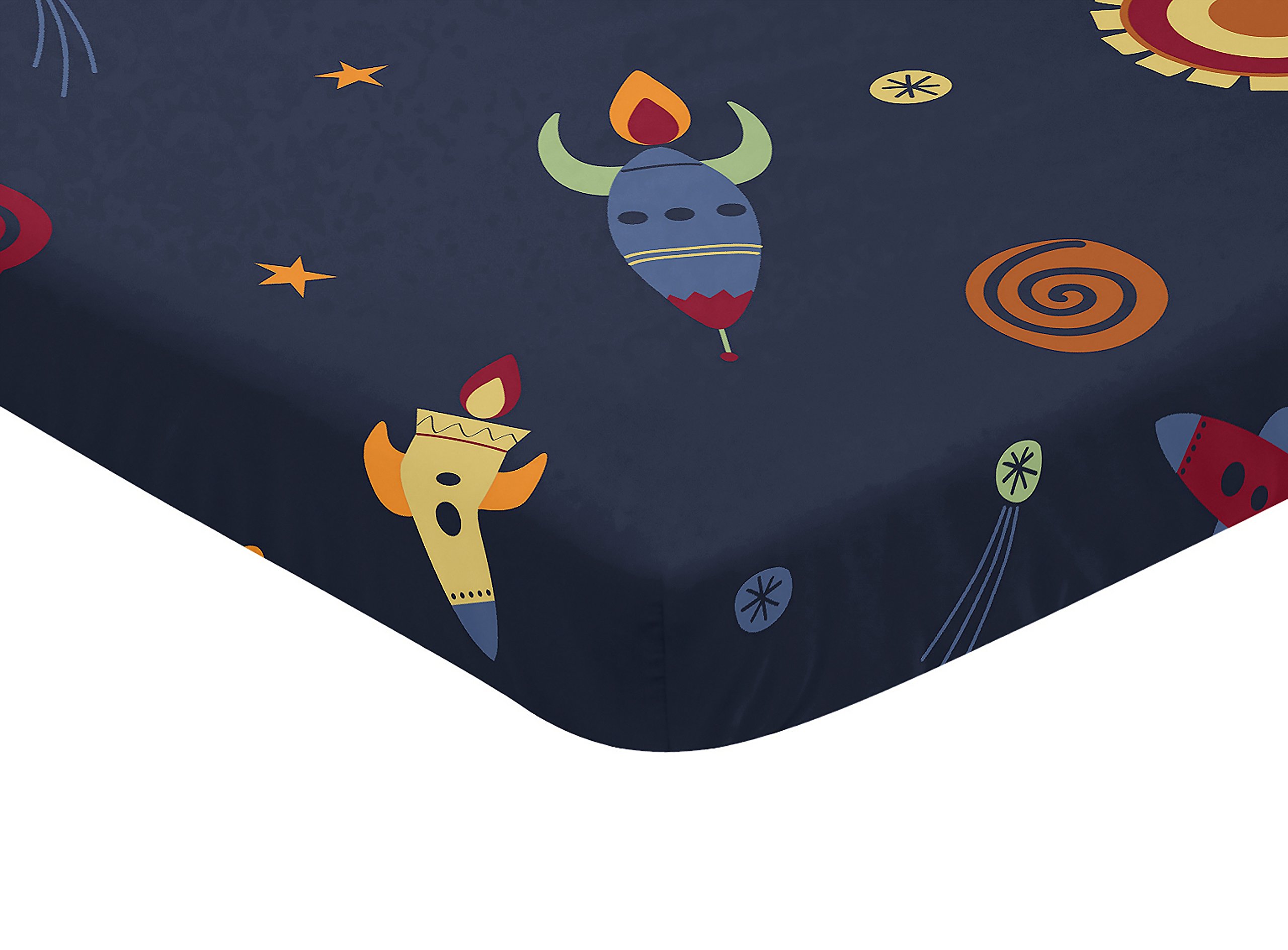 Sweet Jojo Designs Navy Blue Baby Boy Fitted Mini Portable Crib Sheet for Space Galaxy Collection - for Mini Crib or Pack and Play ONLY