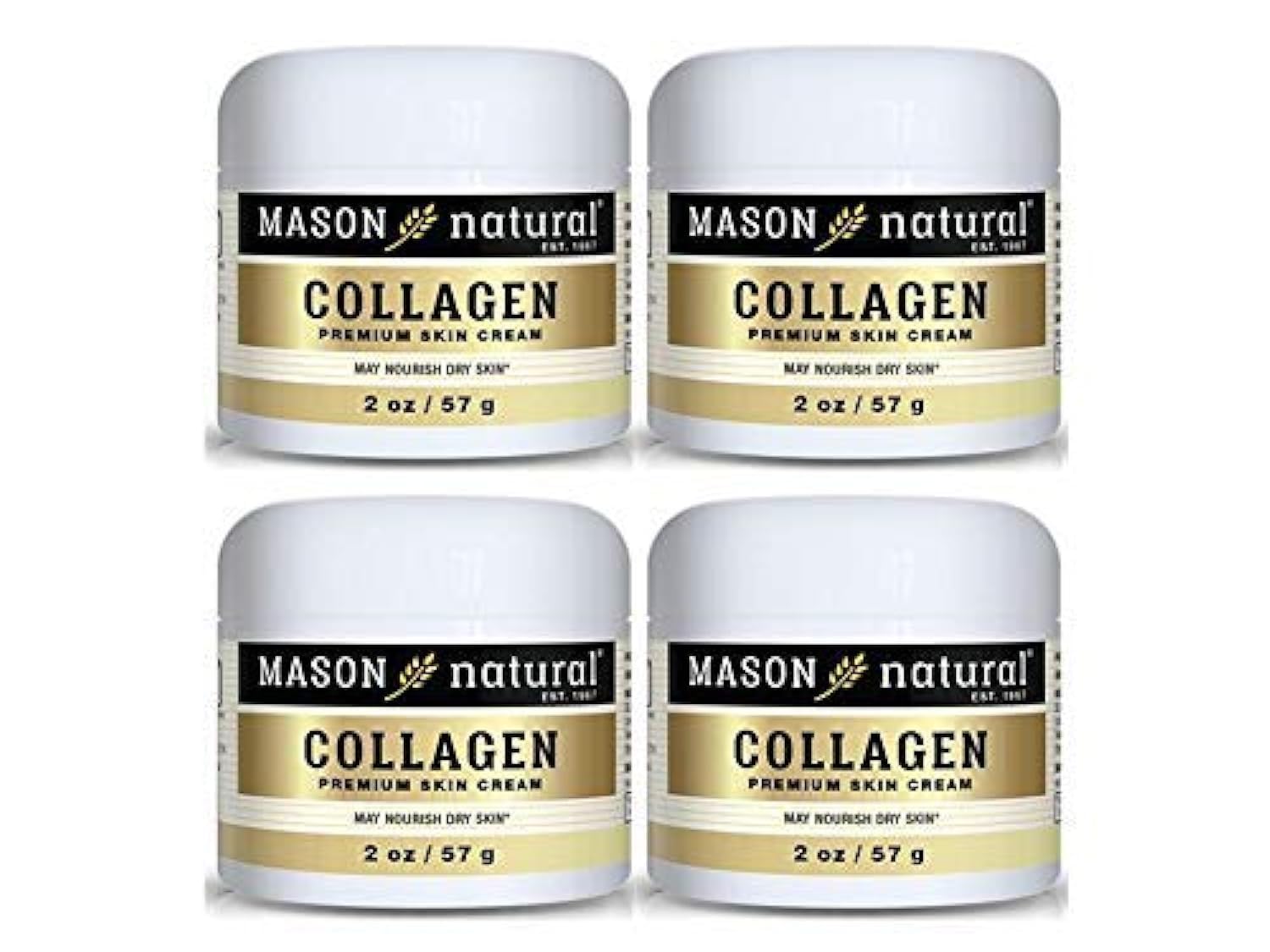 MASON NATURAL Collagen Premium Skin Cream - Anti Aging Face and Body Moisturizer, Intense Skin Hydration and Firmness, Pear Scent, Paraben Free, 2 OZ (4-Pack)