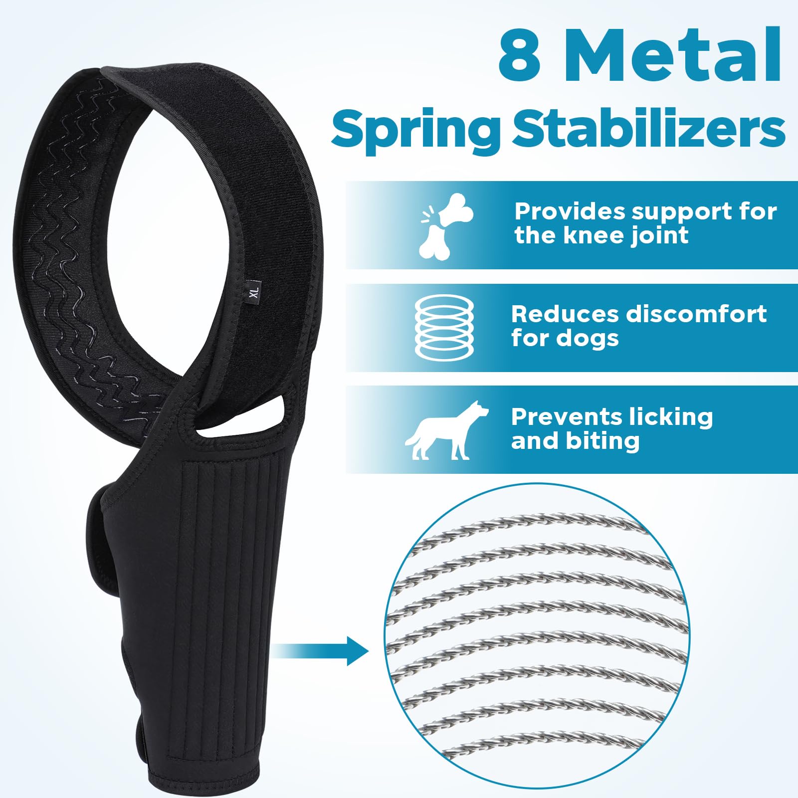 Ceuku Dog Knee Brace for ACL Hind Leg, Dog Leg Braces for Back Leg with Metal Spring Support, ACL Brace for Dogs Rear Leg Tear CCL with Dog Pull Collar, Support for Medium and Large Dogs(Size XL)