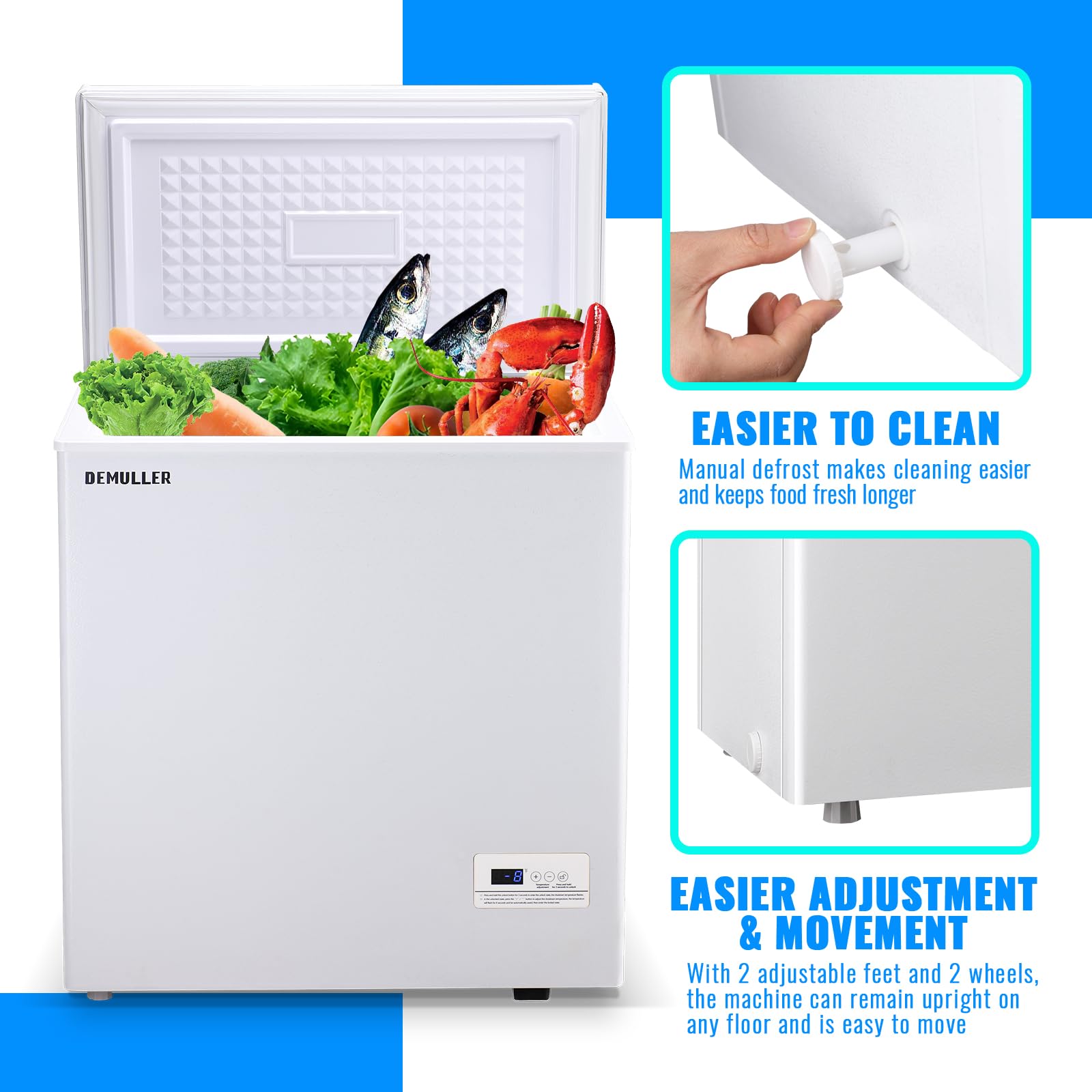 DEMULLER Chest Freezer 5.0 CU.FT Ultra-low Temperature Deep Freezers (Down to -12 ℉) with TWO Removable Baskets Freestanding White Small Mini Compact Fridge Freezer for Home Kitchen Office