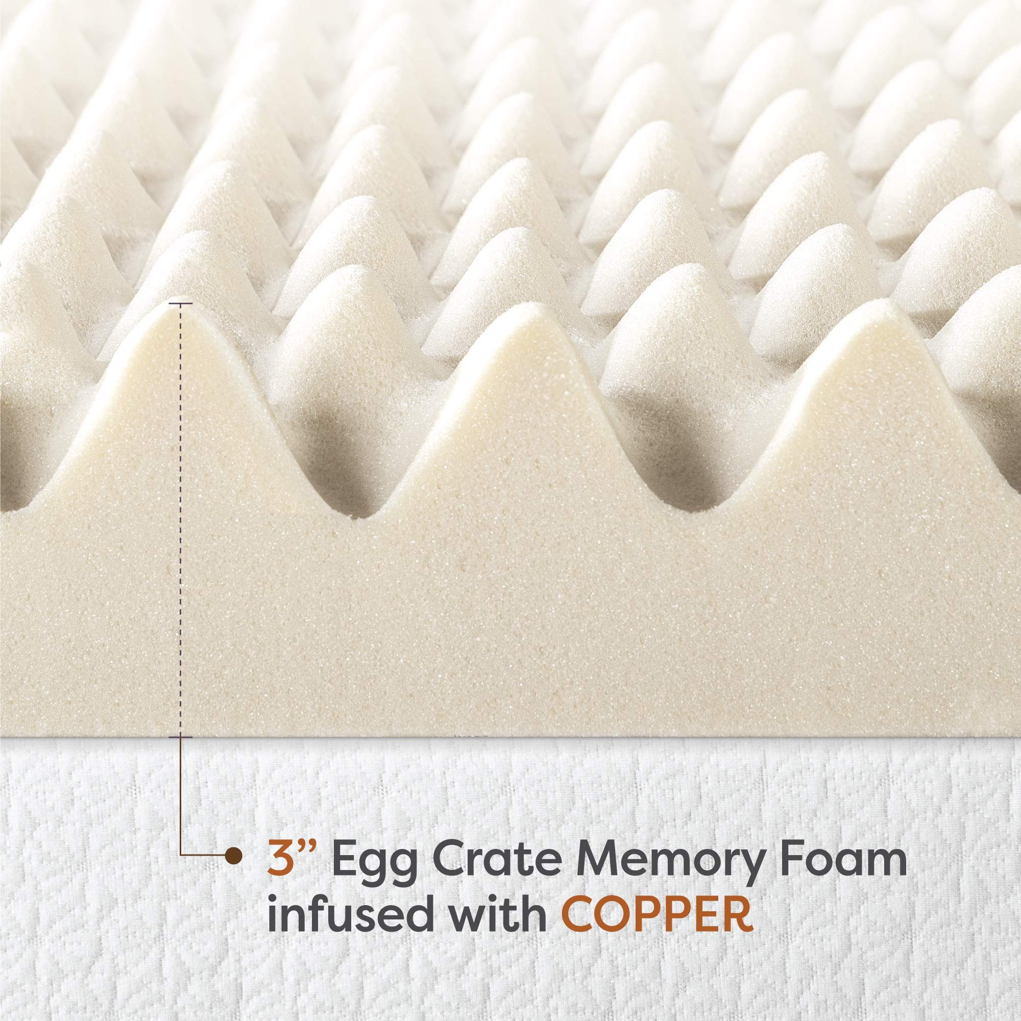 Best Price Mattress 3 Inch Egg Crate Memory Foam Mattress Topper with Copper Infusion, CertiPUR-US Certified, Queen Beige