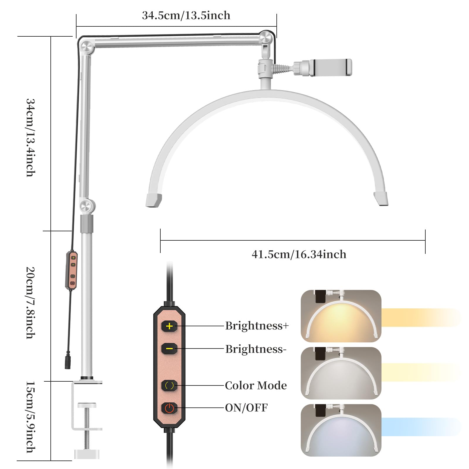 Beautycity Half Moon Lash Light for Eyelash Extensions, Half Moon Lash Lamp with Phone Holder for Makeup, Nail, Facial, Tattoo - Dimmable Eyelash Lamp & Color Temperature 3000K-6000K