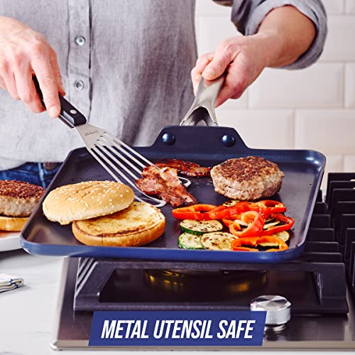 Blue Diamond Cookware Diamond Infused Ceramic Nonstick, 11" Griddle Pan, PFAS-Free, Dishwasher Safe, Oven Safe, Blue