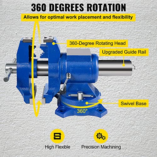 BestEquip 4" Heavy Duty Bench Vise , Double Swivel Rotating Vise Head/Body Rotates 360° ,Pipe Vise Bench Vices 15Kn Clamping Force,for Clamping Fixing Equipment Home or Industrial Use