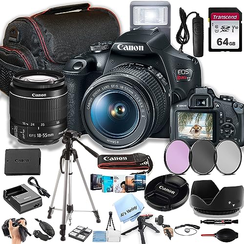 Canon EOS Rebel T7 DSLR Camera w/EF-S 18-55mm F/3.5-5.6 is II Zoom Lens + 64GB Memory, Filters,Case, Tripod, Flash, Remote, and More (35pc Bundle) (Renewed)