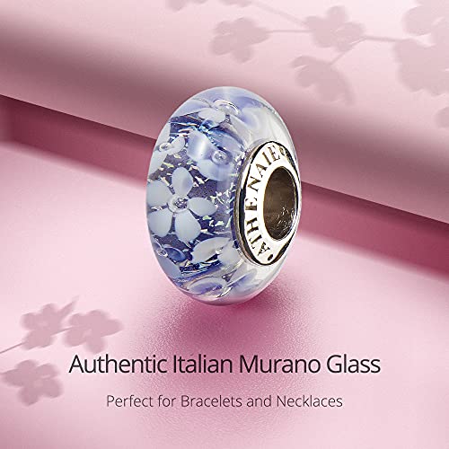 ATHENAIE Murano Glass 925 Silver Core Purple Flower Garden Bead Charms for Bracelet Mother's Day Gift
