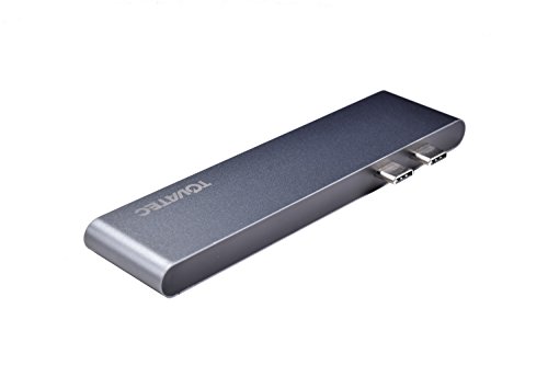 Tovatec Aluminum USB C Adapter Hub for 2016/2017 MacBook Pro 13 and 15 40Gbs Thunderbolt 3, 4k HDMI, Pass-Through Charging, Space Gray, 4.5"