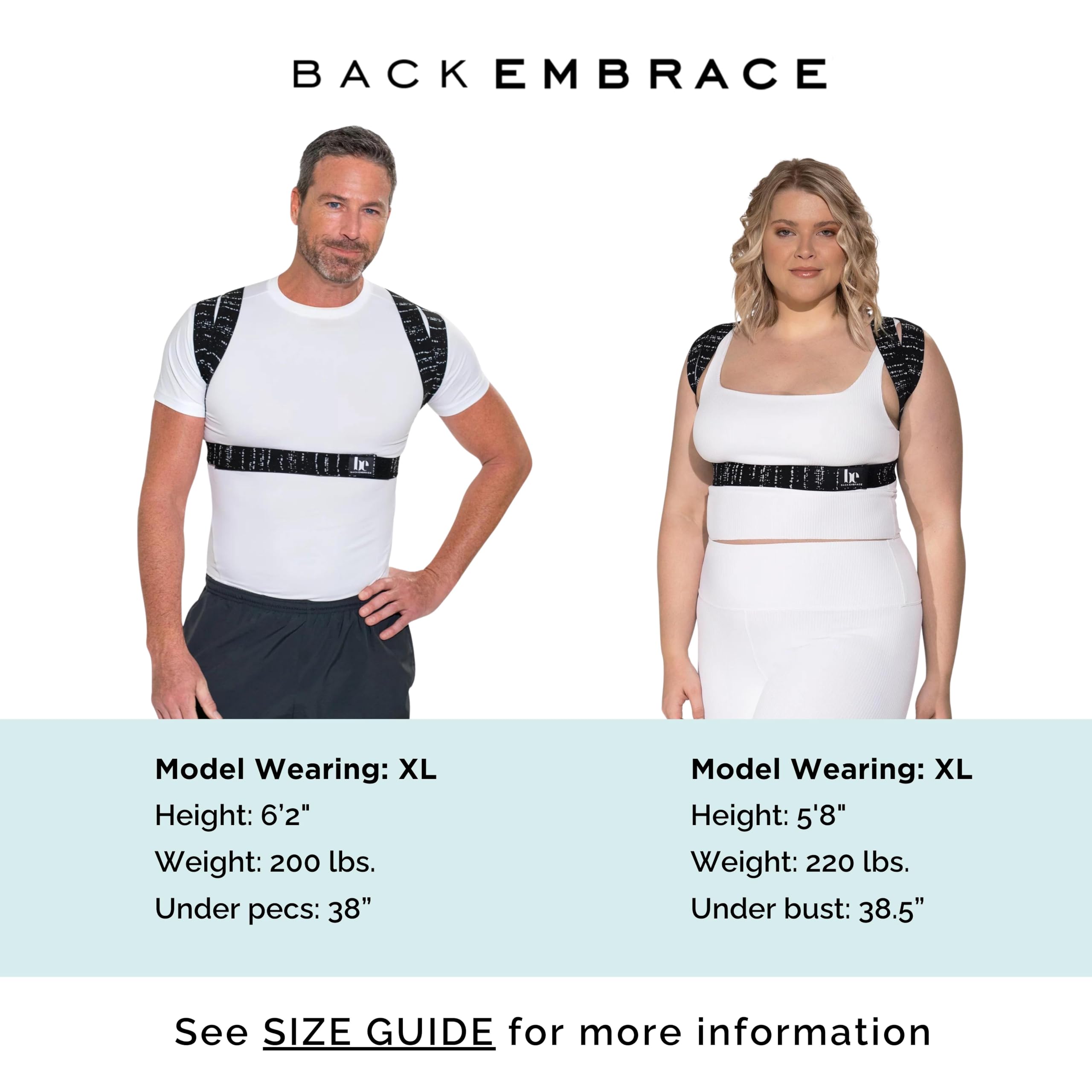 BackEmbrace Posture Corrector for Women and Men - Made in USA - Slim and Adjustable Shoulder Brace - Back Brace for Back Pain Relief - Black Drizzle M/L