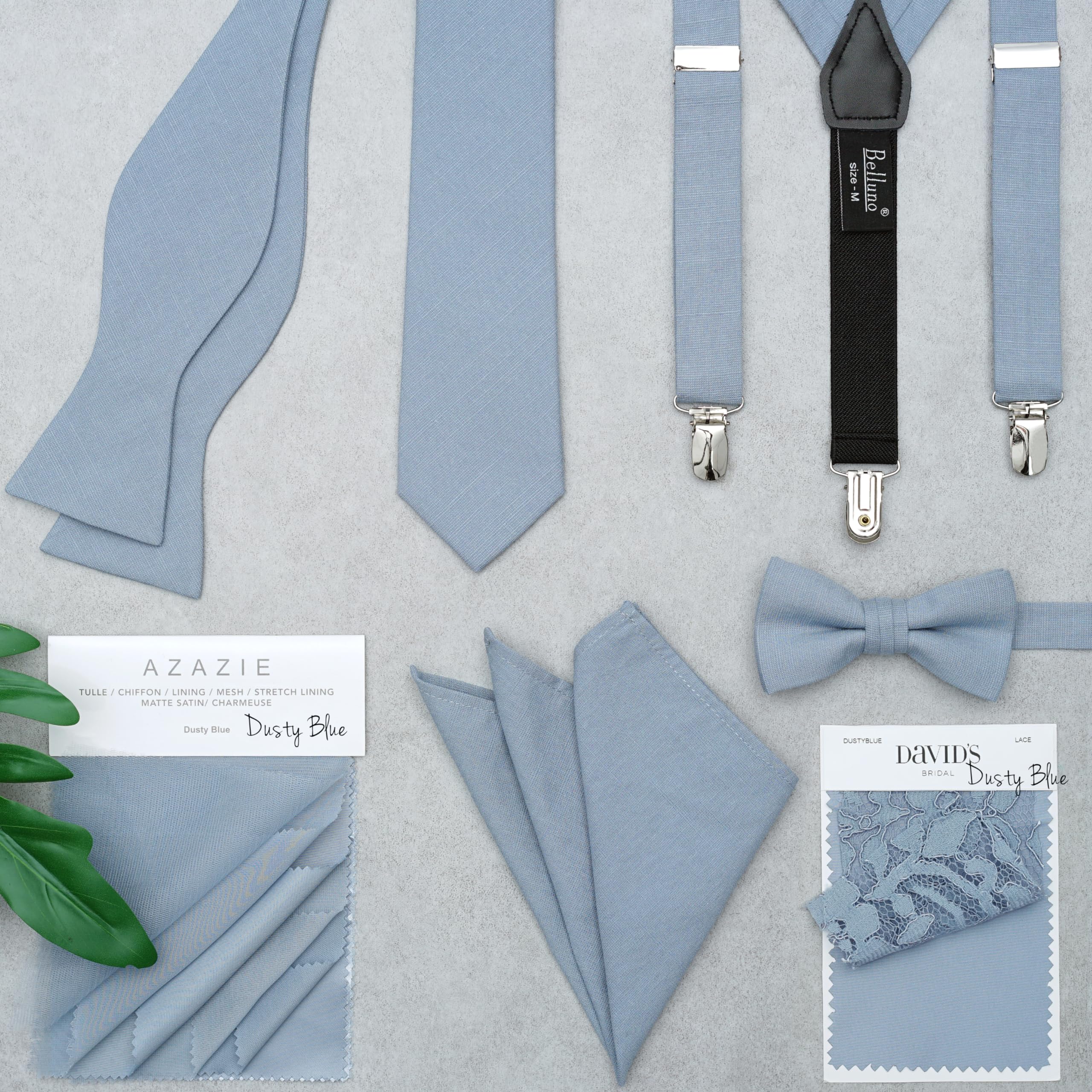 BELLUNO Men's Skinny Ties, Cotton Linen Blend 2.5 inch Slim Neckties, Dusty Blue Tie