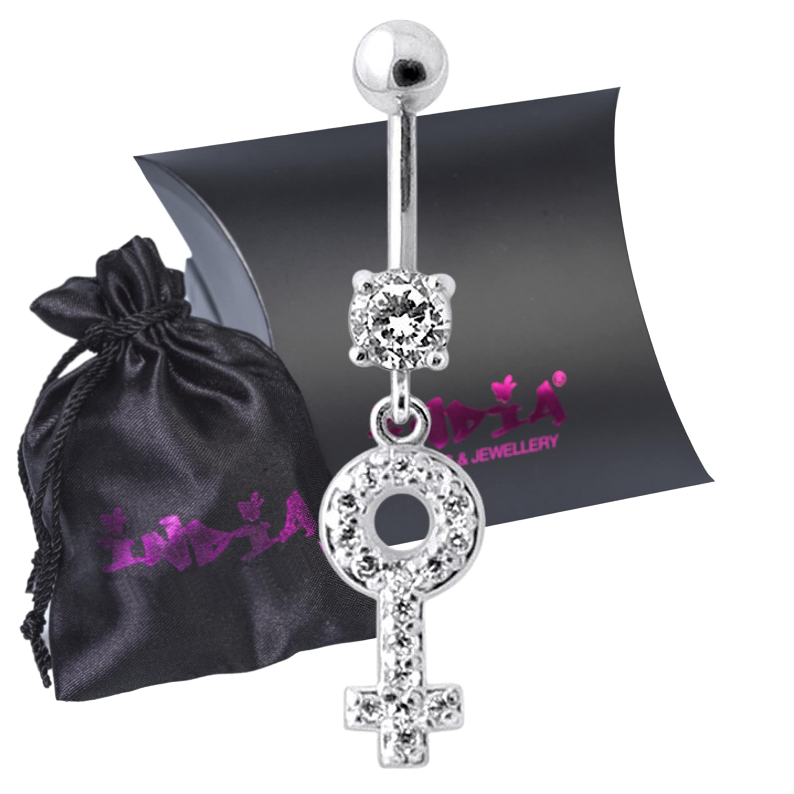 Belly Button Ring Sterling Silver Dangling Surgical Steel Barbell Navel Piercing – Cute Dangle Charm 14g - 10mm