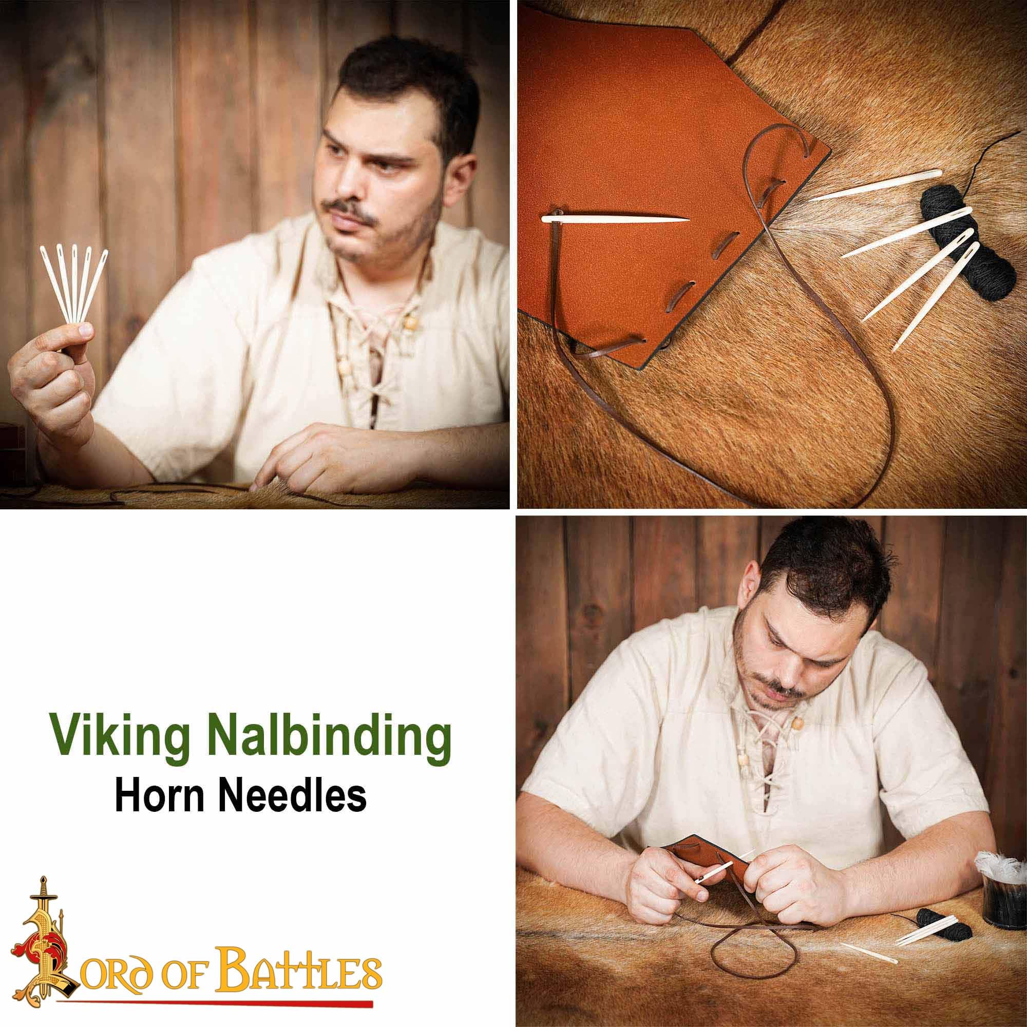 Lord of Battles Medieval Needle Viking Embroidery Needle Handmade Knitting Needles Binding Tool, Multipurpose Weaving/Knitting/Stitching Needles for Craft Work (Set of 5, Bone Needles - 3.5")