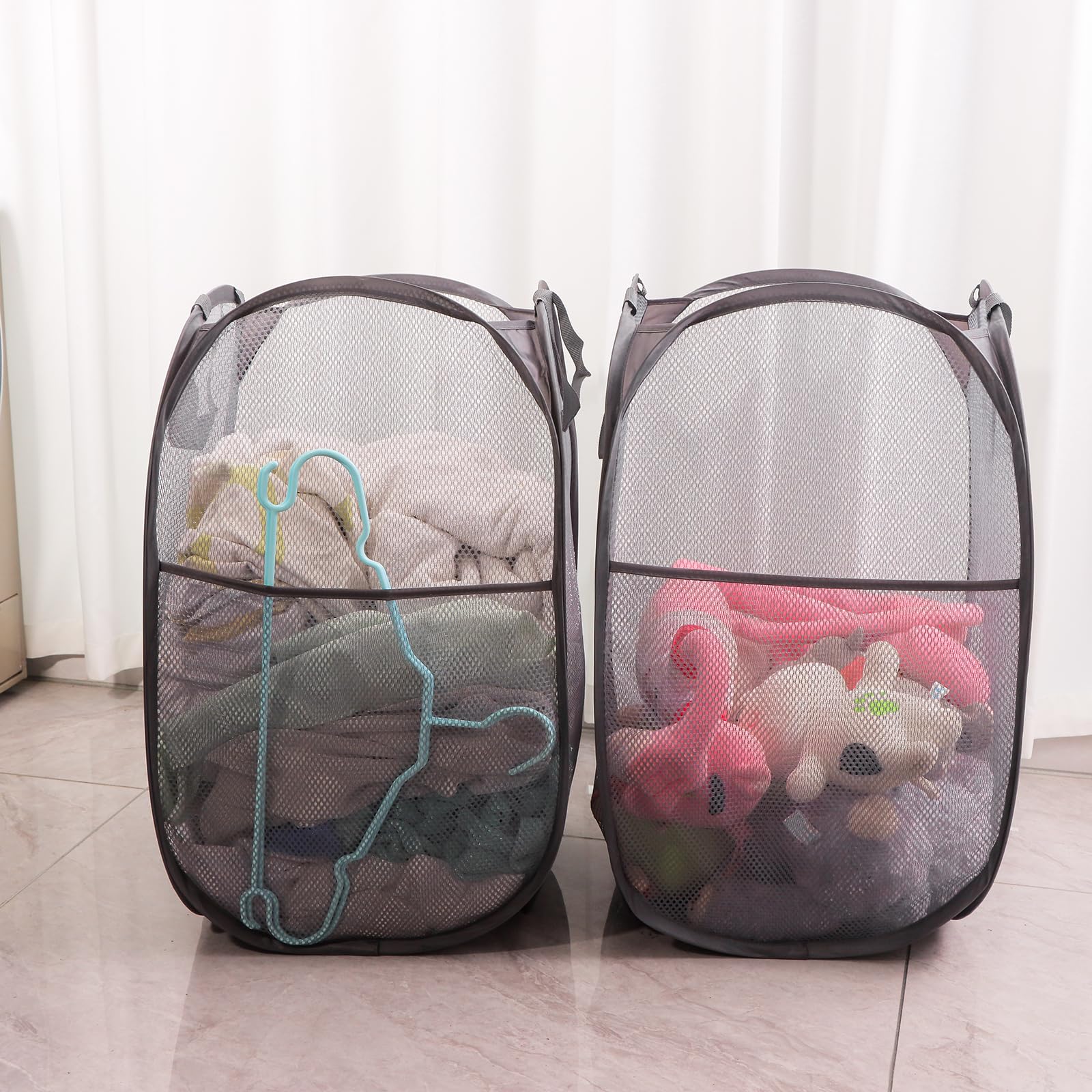 Collapsible Mesh Laundry Basket,Pop Up Laundry Hamper-Easy Storage, Ideal for Home and Travel Use (2 dark gray)