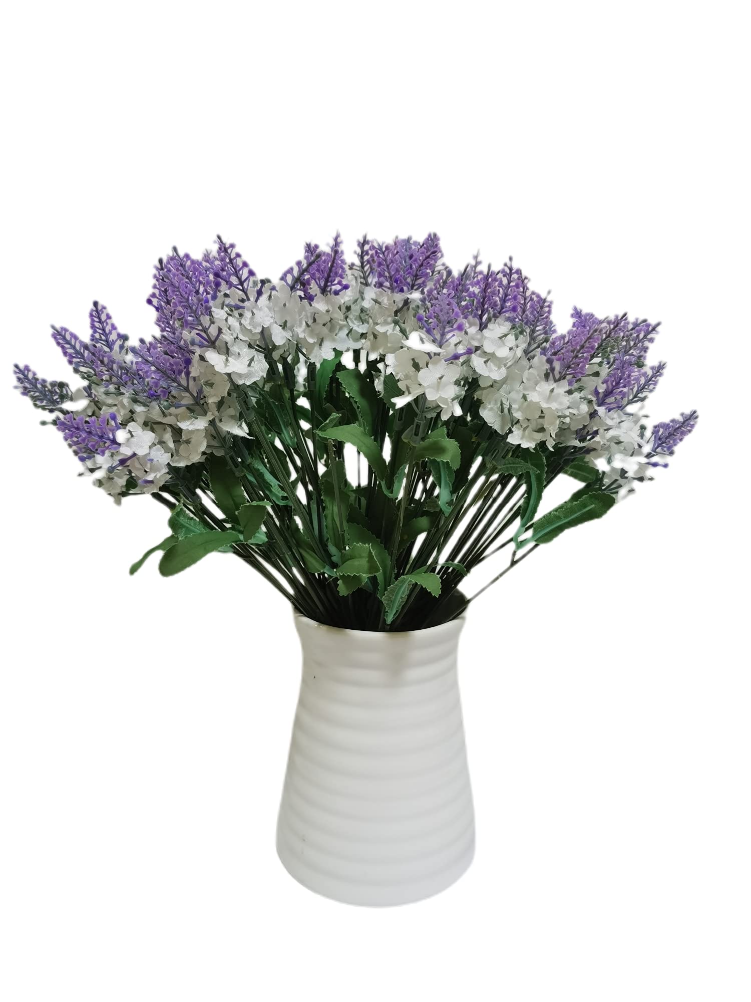 HMFPRO Artificial Lavender Flowers Bouquet Fake Lavender for Garden Weddings, Crafting, Kitchen Decor or Rustic Home Decor – Indoor/Outdoor Decor(8 Bundles) (White-Purple)