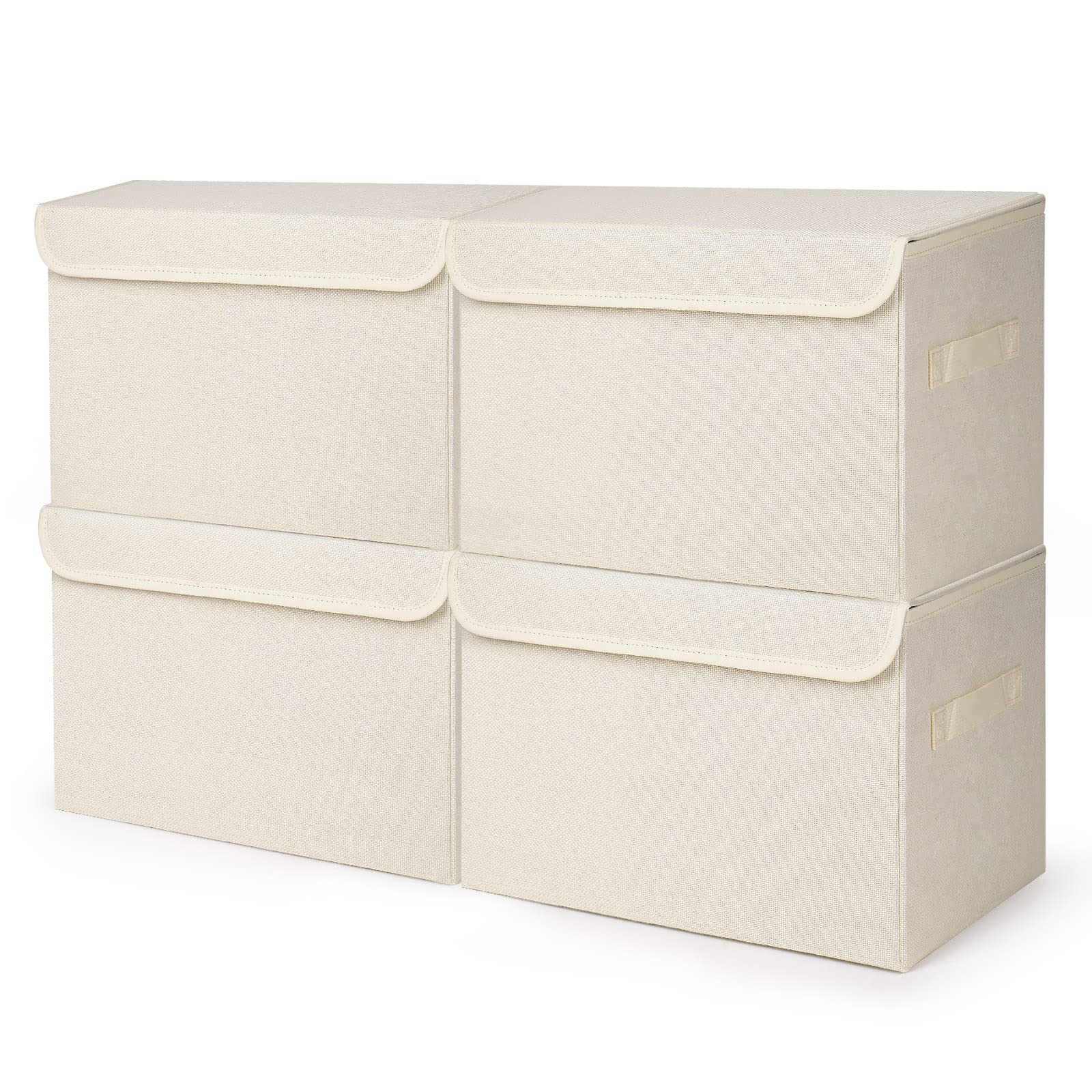 Bagnizer Large 22 Quart Linen Fabric Foldable Storage Bin Cube Organizer Basket with Flip-Top Lid & Handles, Large Clothes Blanket Box for Home, Office, Closet, 4 Pack 14.6 x 9.5 x 9.5”