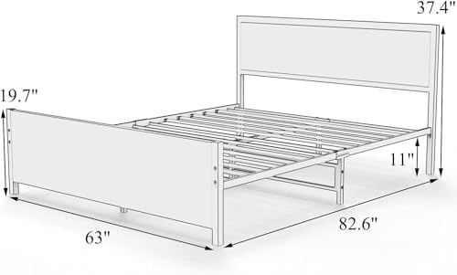 Catrimown Queen Size Bed Frame with Wooden Headboard and Footboard, Queen Platform Bed with Storage, Wooden Metal Bed Frame, Strong Slat Support/No Box Spring Needed/Easy Assembly, Industrial Brown
