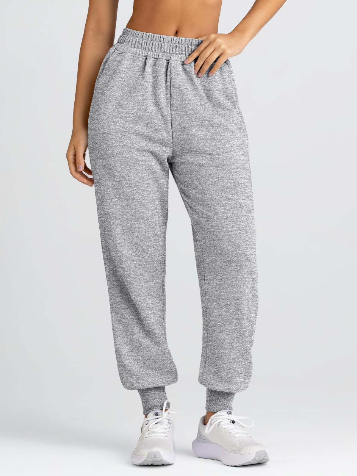 AUTOMET Womens Sweatpants Cinch Bottom Lounge Baggy Cotton Pants Joggers High Waist Fall Athletic Pant with Pockets Grey