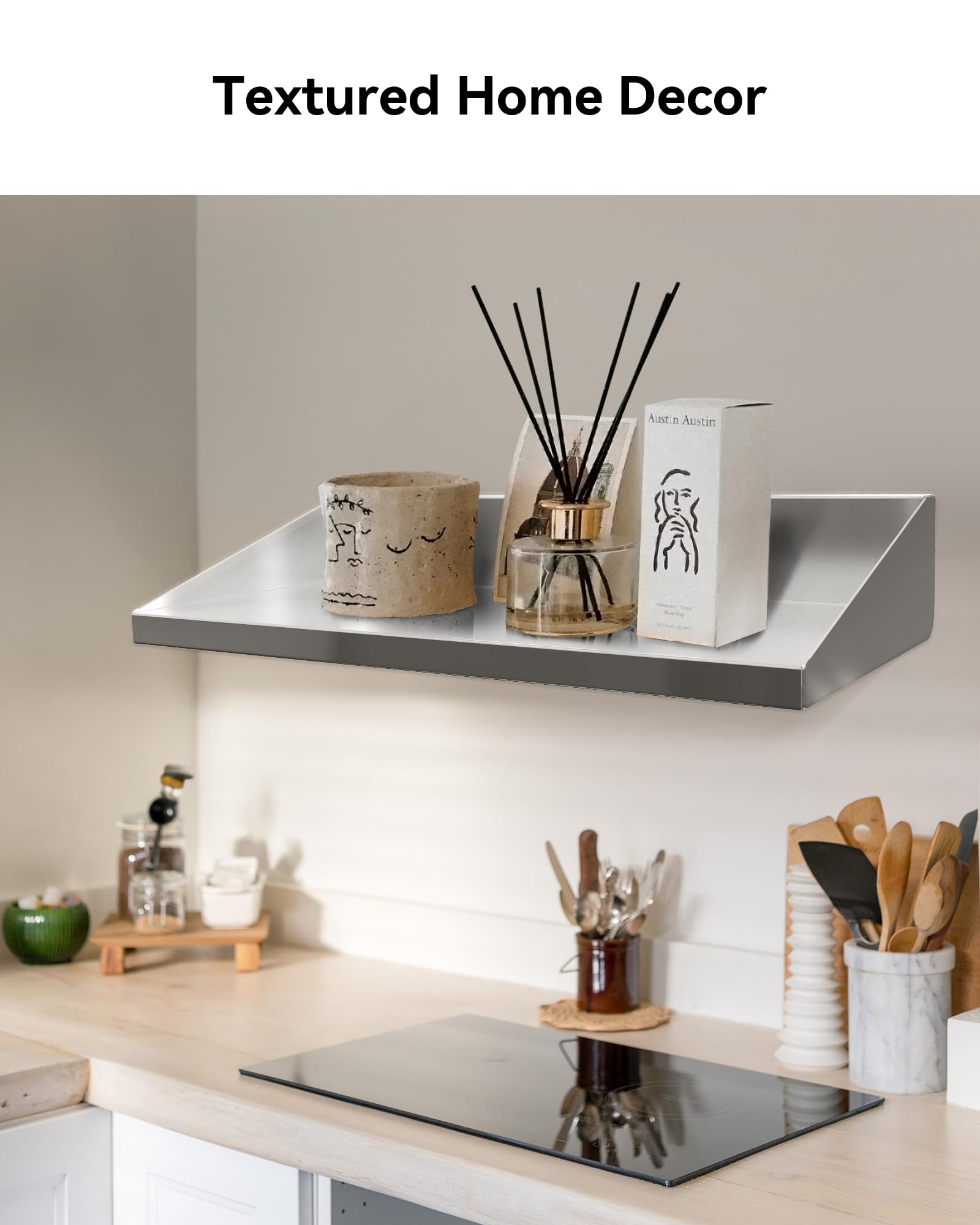 ZeroPone Stainless Steel Wall Shelf 8.6 x 24 Inches 56 lbs Load Heavy, Heavy-Duty Wall-Mounted Floating Shelf with Backsplash, Equipped with Silicone Mat. for Restaurant, Home, Kitchen, Hotel