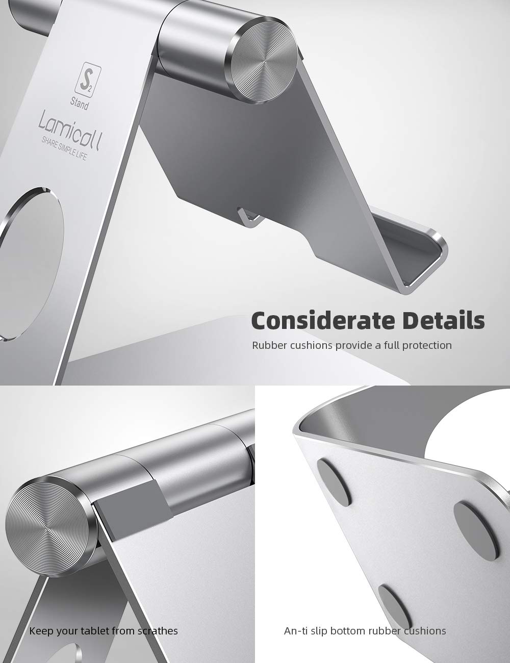 Tablet Stand Adjustable, Lamicall Phone Stand : Desktop Stand Holder Dock Compatible with Phone Xs Max XR, New iPad 2018 Pro 9.7, 10.5, Air Mini 2 3 4, Kindle, Accessories, Tab (4-13 inch) - Silver