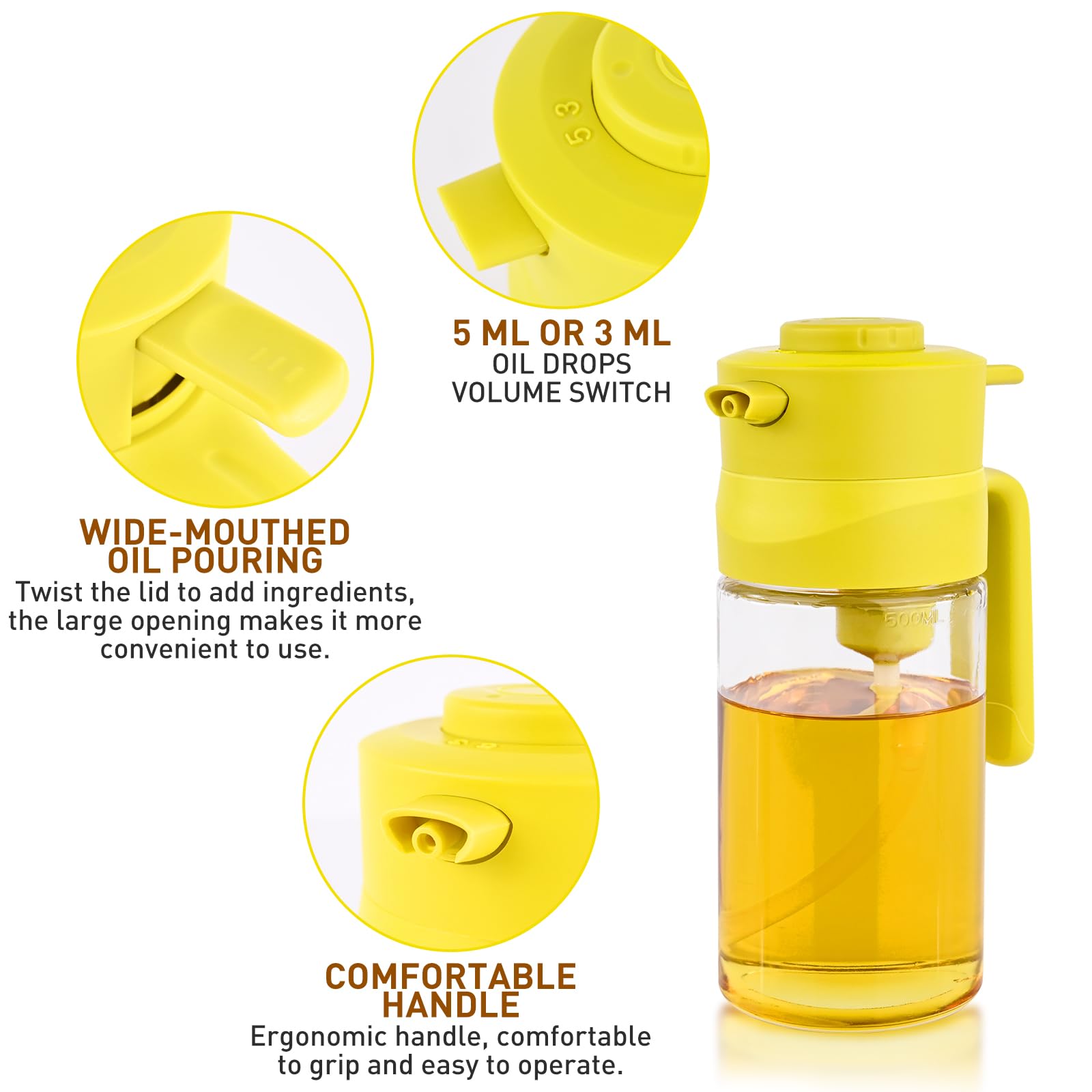 Axcone Oil Dispenser,Wide Opening Oil and Vinegar Bottle Easy Refill and Cleaning,Vinegar Condiment Storage Container with Scale for Kitchen Cooking (17 Oz)