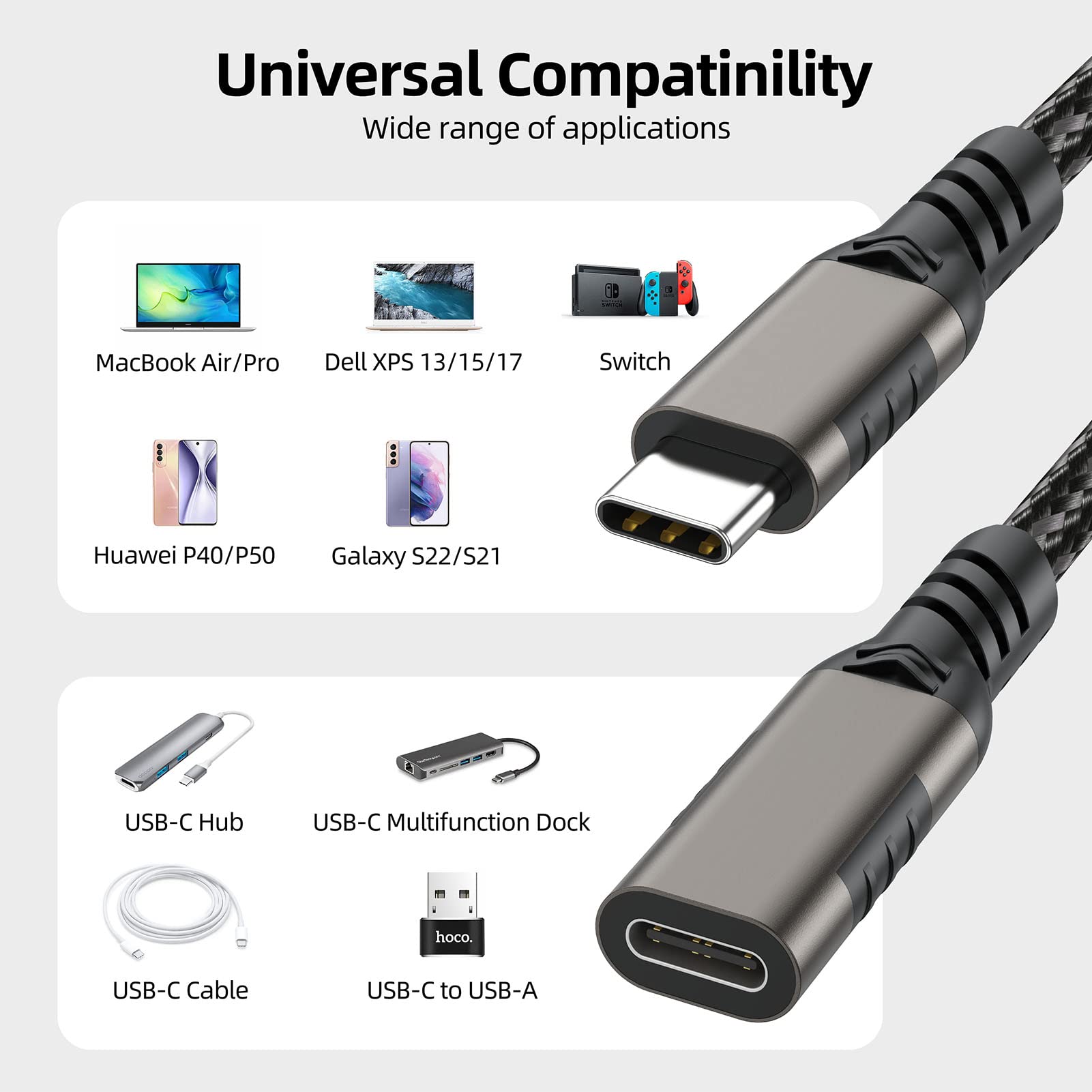 Breilytch USB C Extension Cable 6FT-2Pack 10Gbps/100W, USB C Extender Male to Female Cord USB C 3.2 Charging and Transfer for Mag-Safe Charger/Laptop/iPhone 15/Pixel 8/USB C Hub