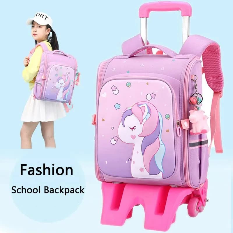 Backpack & Luggage Rolling Bags, Girls Luggage Trolley Case School Bags, Travel Vacation Backpacks with 6 Wheels