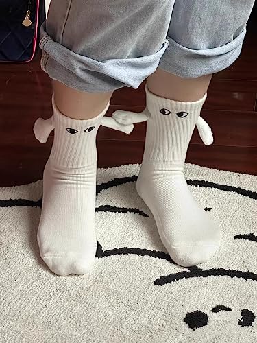 Sdetrcq 2Pairs Friendship Socks Magnet Hand in Hand Socks, Best Friend Socks Magnetic Socks Hand Hold, Magnetic Hand Holding Socks (2 Pairs, 2D White)