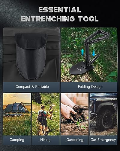 DARTMOOR Mini Folding Shovel High Carbon Steel, Portable Lightweight Outdoor Tactical Survival Foldable Mini Shovel, Entrenching Tool, Camping, Hiking, Digging, Backpacking, Car Emergency