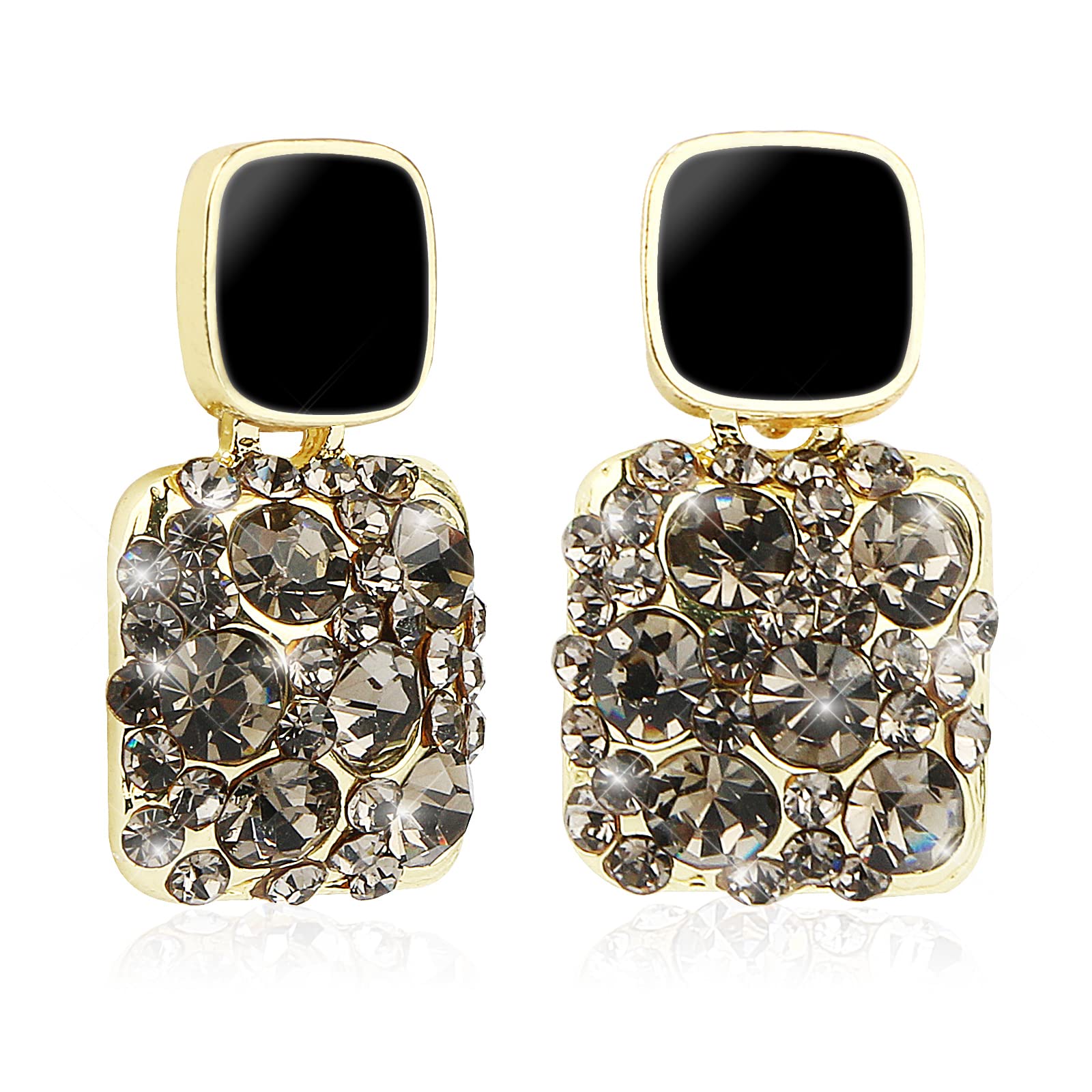 Black and Gold Earrings for Women Girls Hypoallergenic Crystal Rhinestone Dangle Drop Earings Fashion Geometric Square Statement Earingings