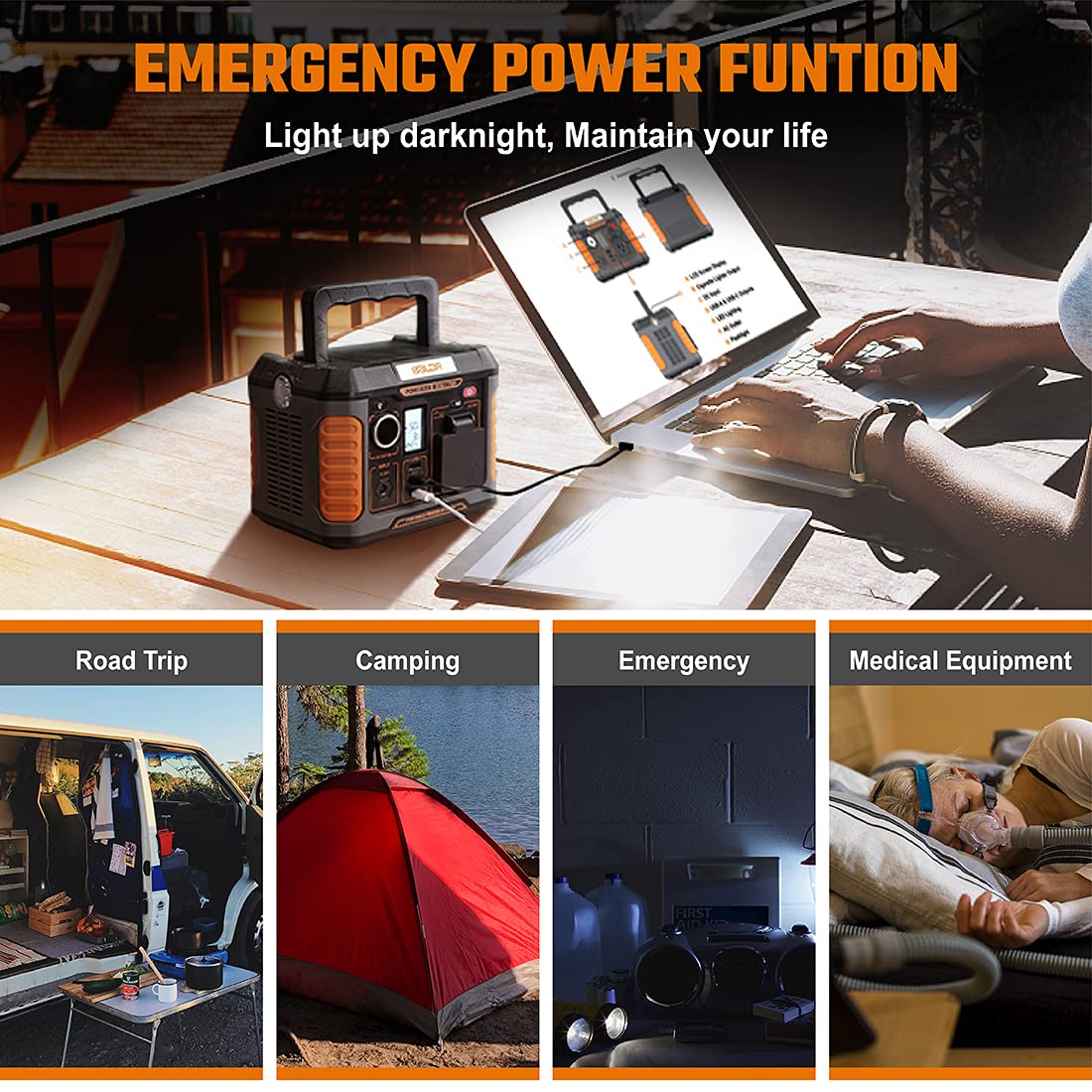 BALDR Portable Power Station, Solar Generator with 200W/120V Pure Sine Wave AC Outlet, 173Wh Backup Lithium Battery For Camping Travel Hunting Outdoors