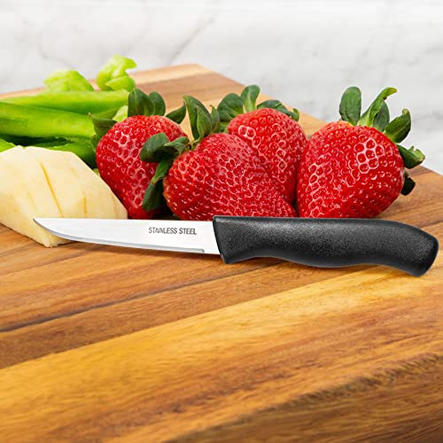 Brenium Paring and Garnishing Knife, 12-Piece Set, Knives with Straight Edge 3 Inch Blade, Stainless Steel, Spear Point, Fruit and Vegetable Cutting and Peeling, Black