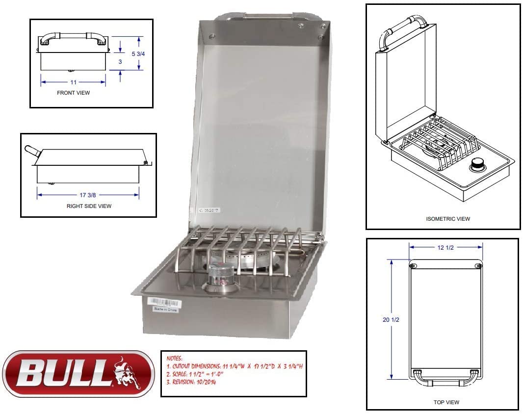 BULL GRILLS The Angus 30" Propane Gas Grill Package-Includes Refrigerator, Single Side Burner, FREE Cover, Double Drawer combo & 5-1 BBQ Tool - FREE Bio-Ethanol Table-top Fire pit